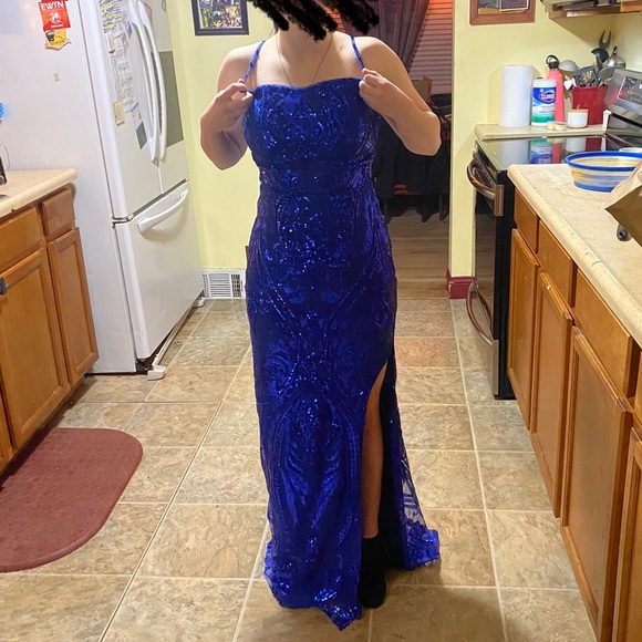 Dresses | Prom Dress Size 2 Cobalt Blue With Leg Slit And Tie Cross ...